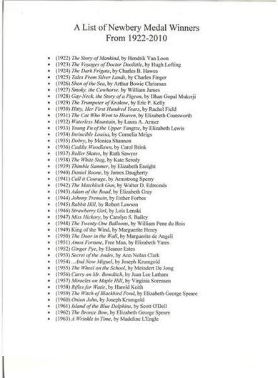 Newbery Medal Winners List